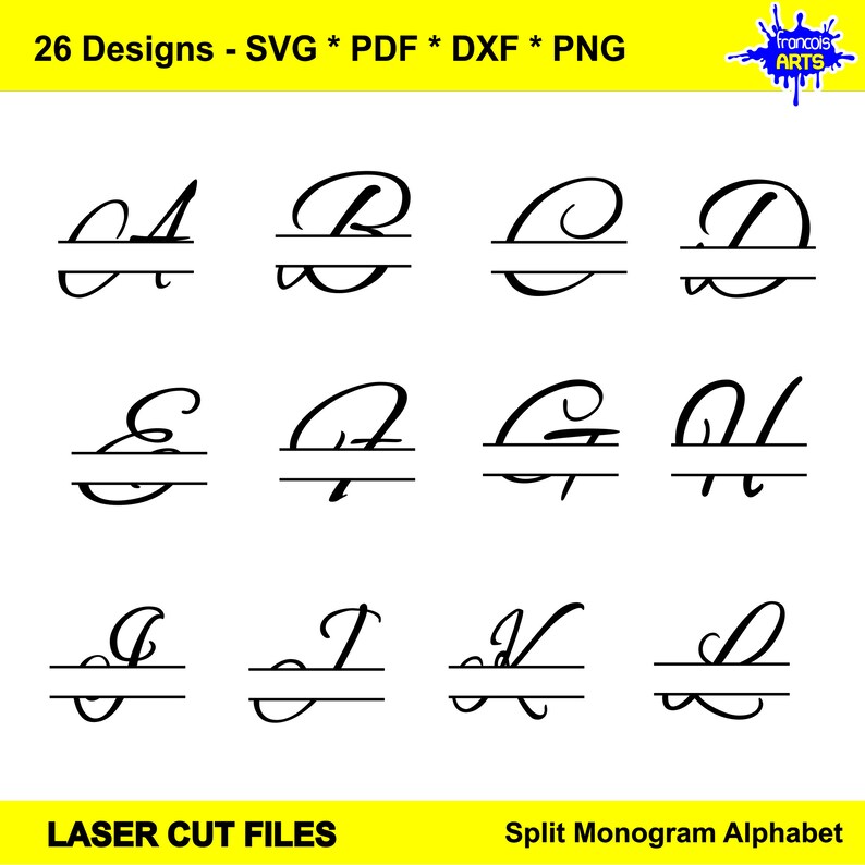 Split Monogram Alphabet SVG, DXF, PNG, Cut File for Cricut, Silhouette ...