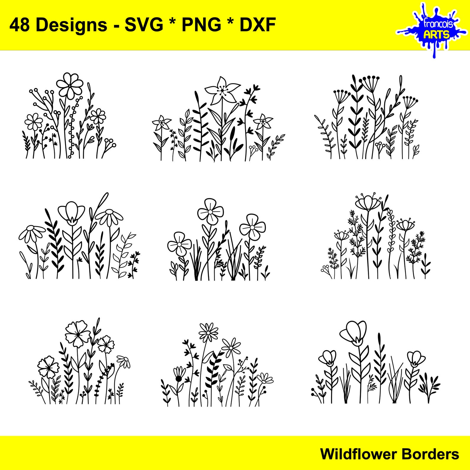 Wildflowers Svg, Wildflower Border Svg, Floral Svg, Flower Meadow Svg ...