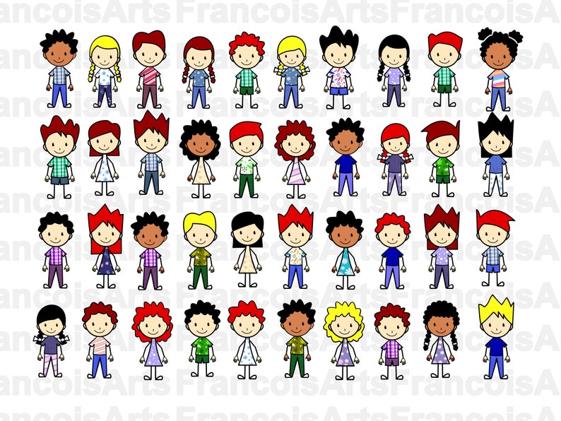 Colorful Stick Figure People PNG Stick Figure Kids PNG - Etsy