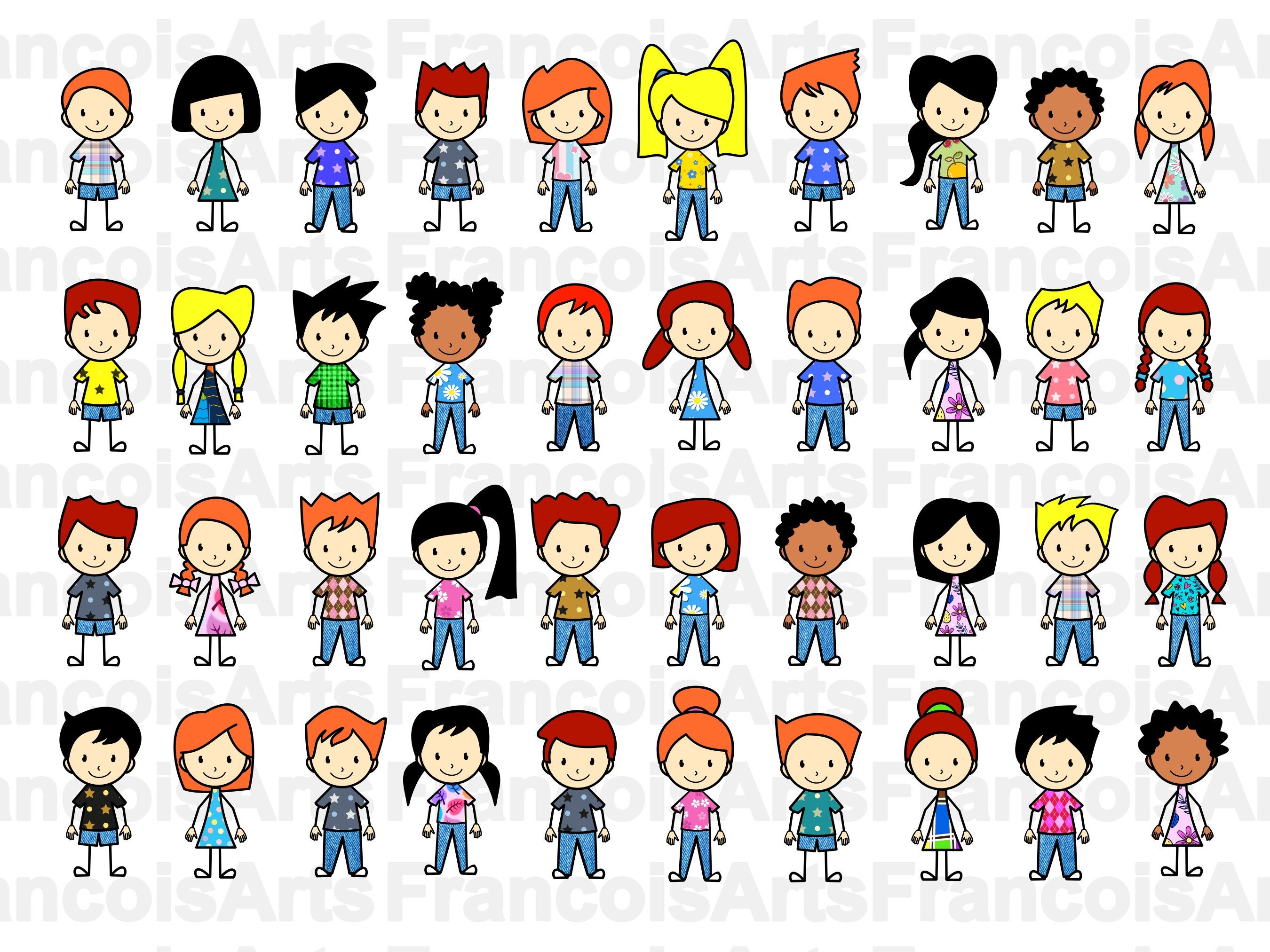 Colorful Stick Figure People PNG, Stick Figure Kids PNG Sublimation ...