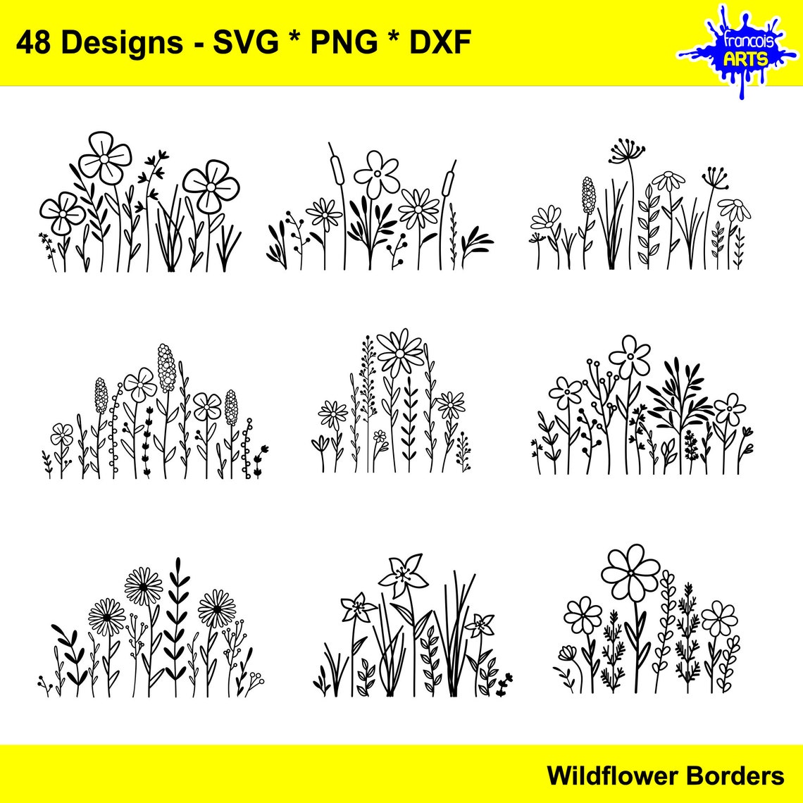 Wildflowers Svg, Wildflower Border Svg, Floral Svg, Flower Meadow Svg ...