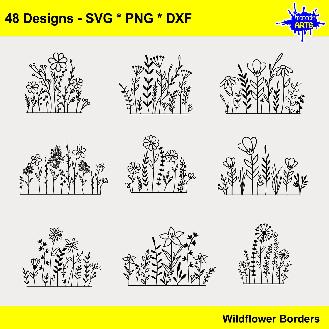 Wildflowers Svg, Wildflower Border Svg, Floral Svg, Flower Meadow Svg ...