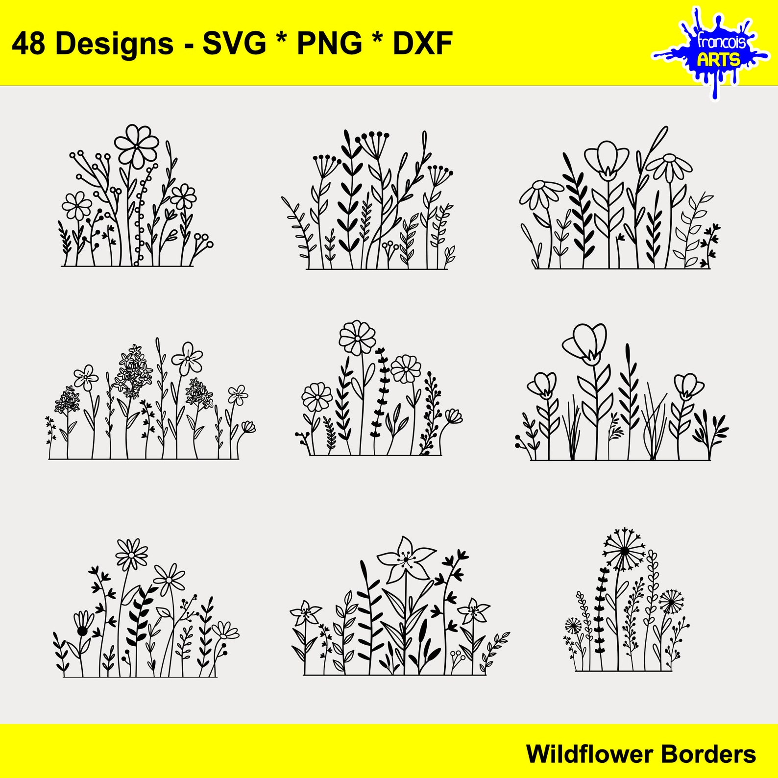 Wildflowers Svg, Wildflower Border Svg, Floral Svg, Flower Meadow Svg ...
