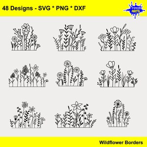 Wildflowers Svg, Wildflower Border Svg, Floral Svg, Flower Meadow Svg ...