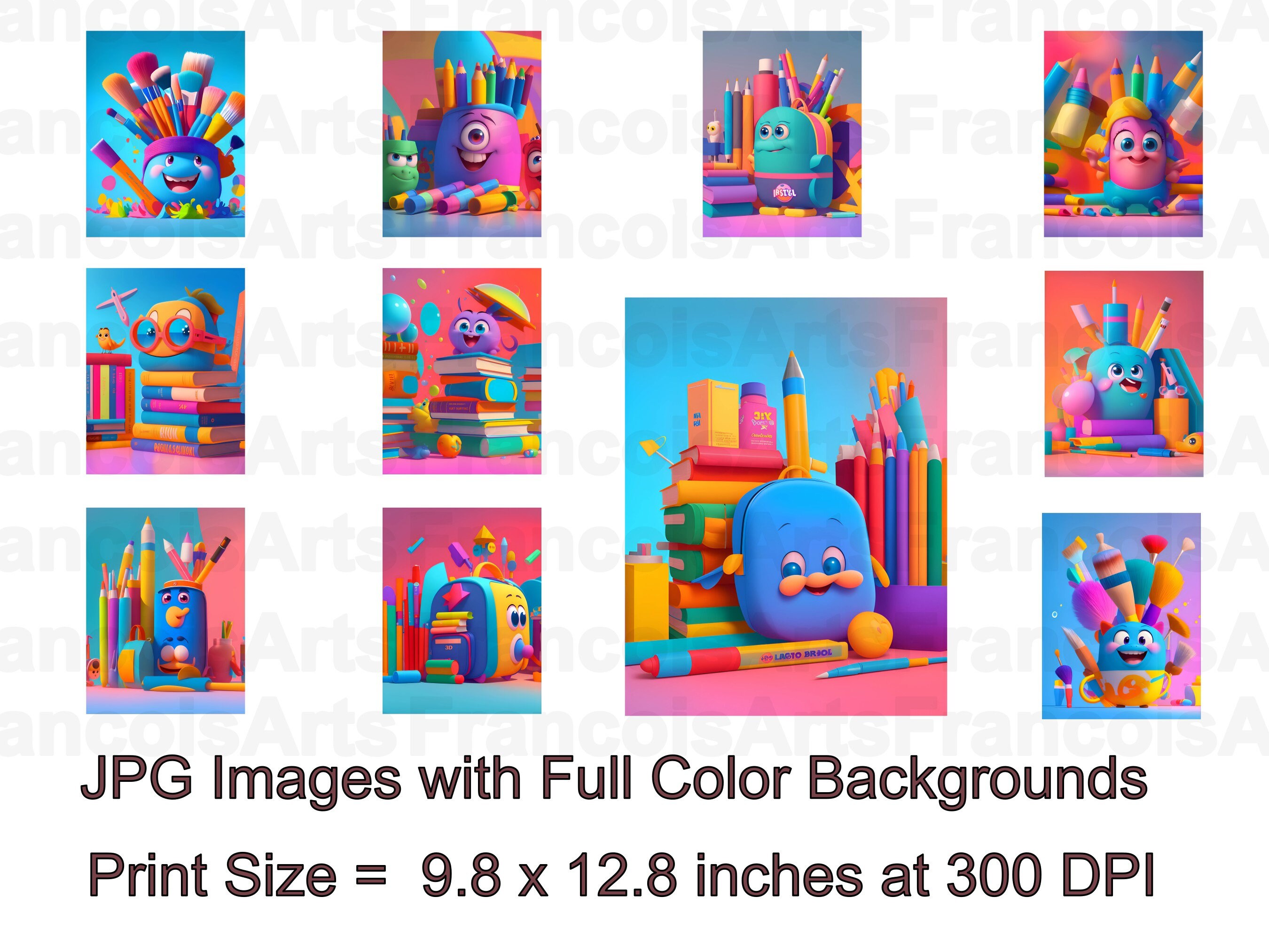 Cute School Supplies Clipart Set With Crayons, Pencils, Color Pencils ...