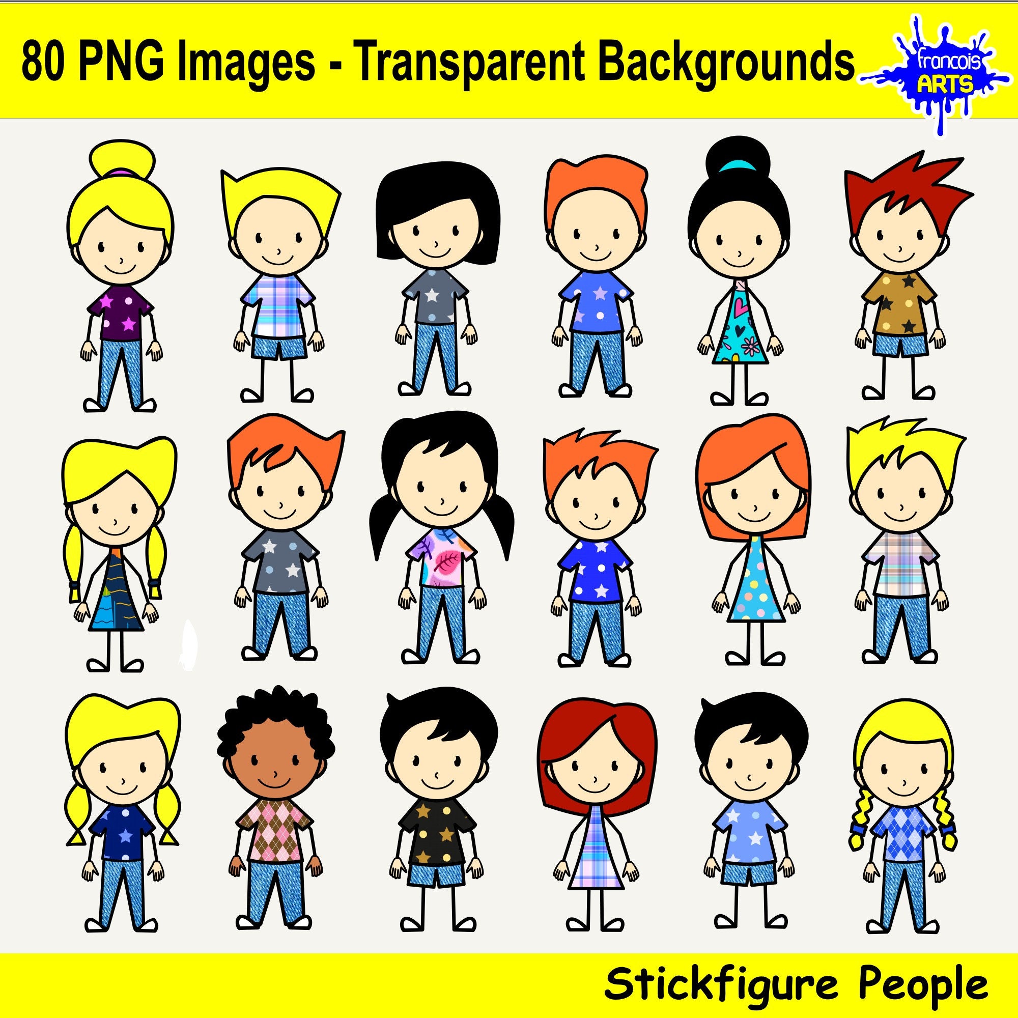 Colorful Stick Figure People PNG, Stick Figure Kids PNG Sublimation ...