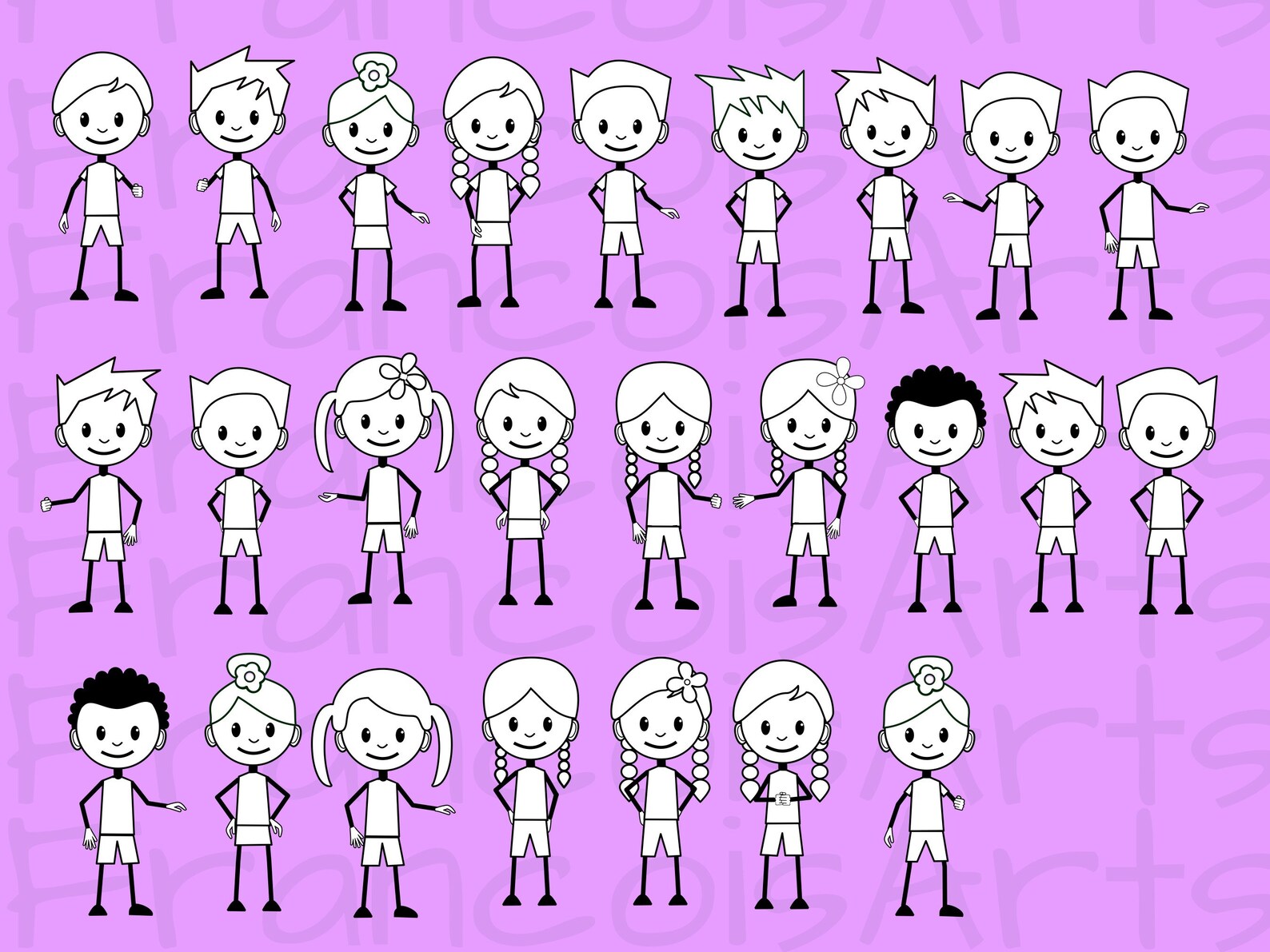 Stick Figure People PNG Pack, Stick Figure Kids SVG Bundle, Stick Kid ...