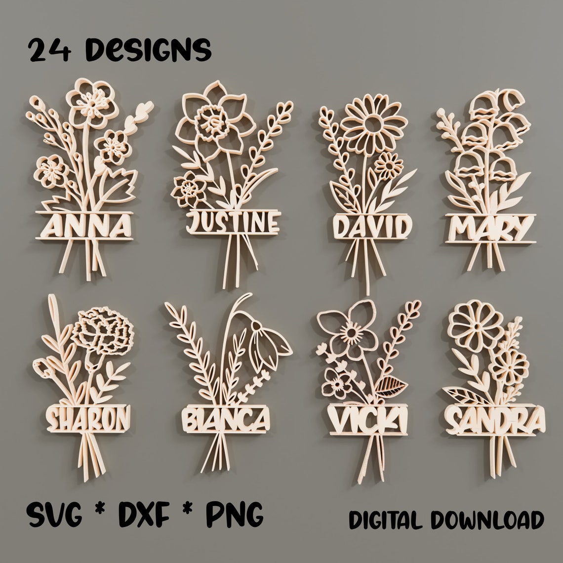 Birth Month Flower Bouquet Split Monogram SVG Bundle, Floral Svg ...