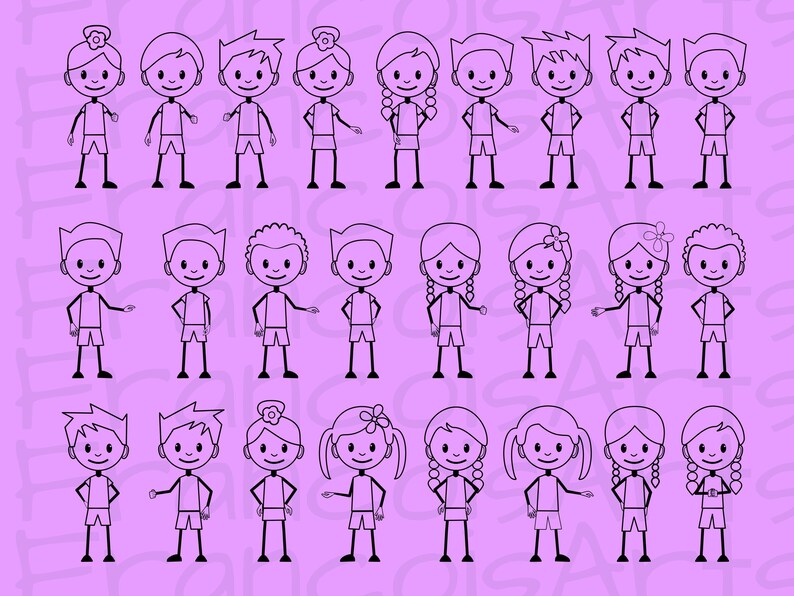 Stick Figure People PNG Pack, Stick Figure Kids SVG Bundle, Stick Kid ...