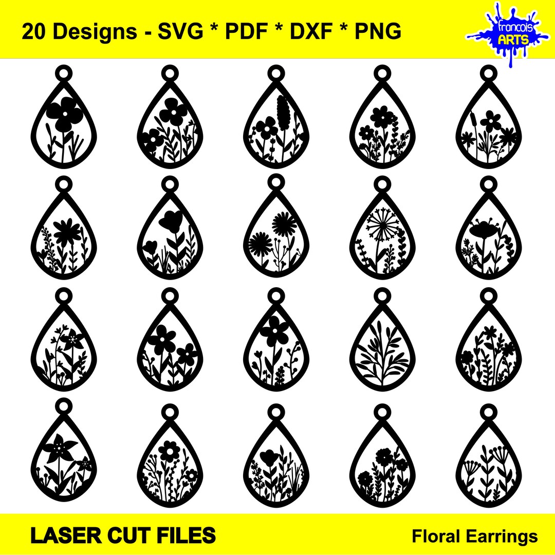 20 Floral Earrings SVG Designs Bundle, Wood Earrings Template, Leather ...