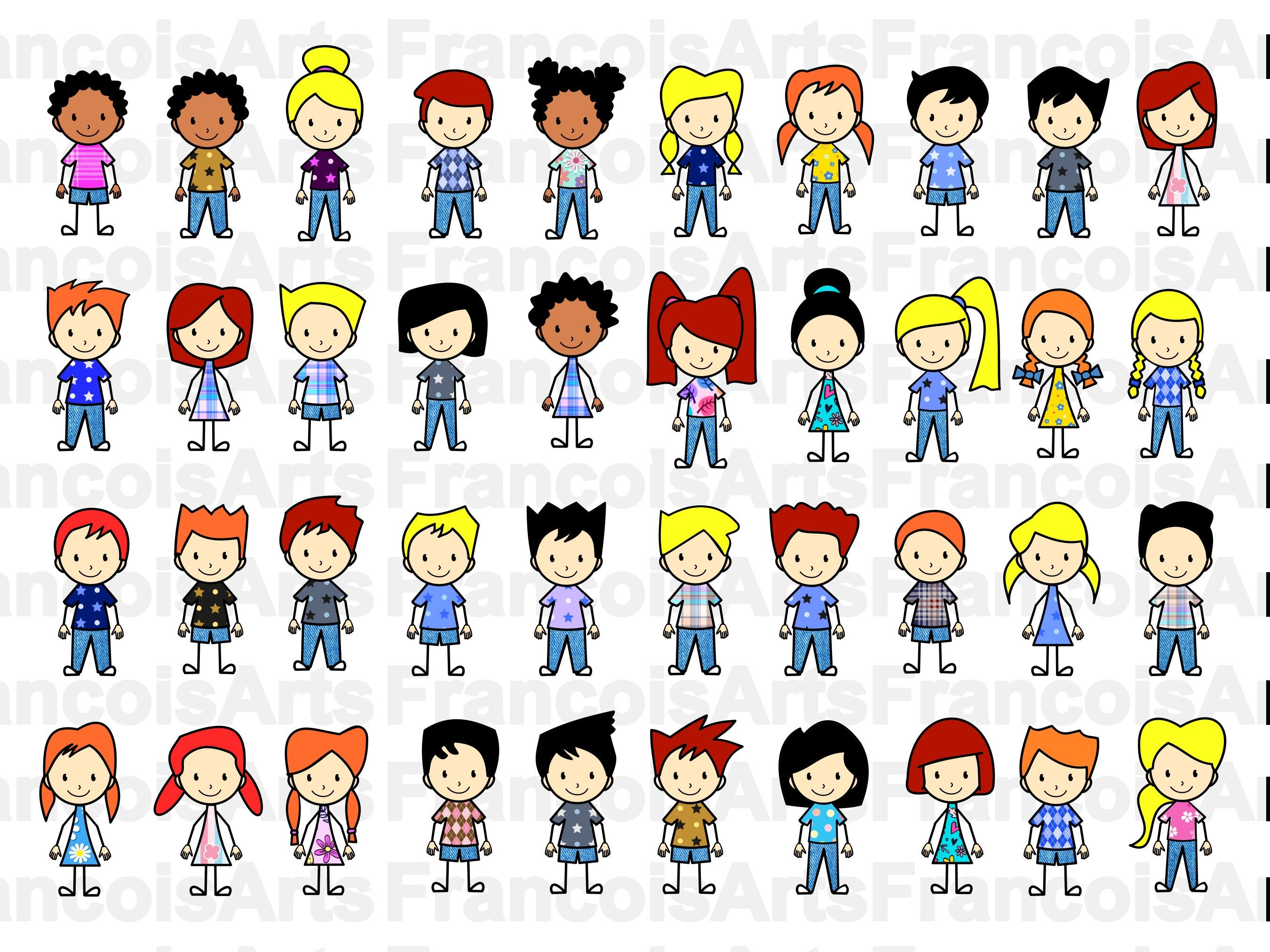 Colorful Stick Figure People PNG, Stick Figure Kids PNG Sublimation ...
