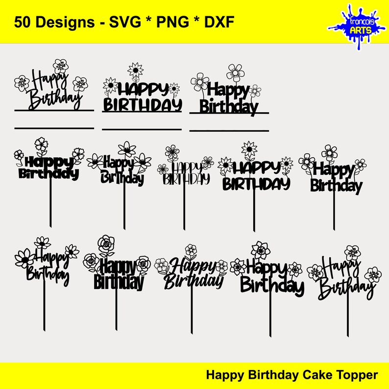 Happy Birthday Cake Topper SVG Bundle, Happy Birthday Cake Topper Dxf ...