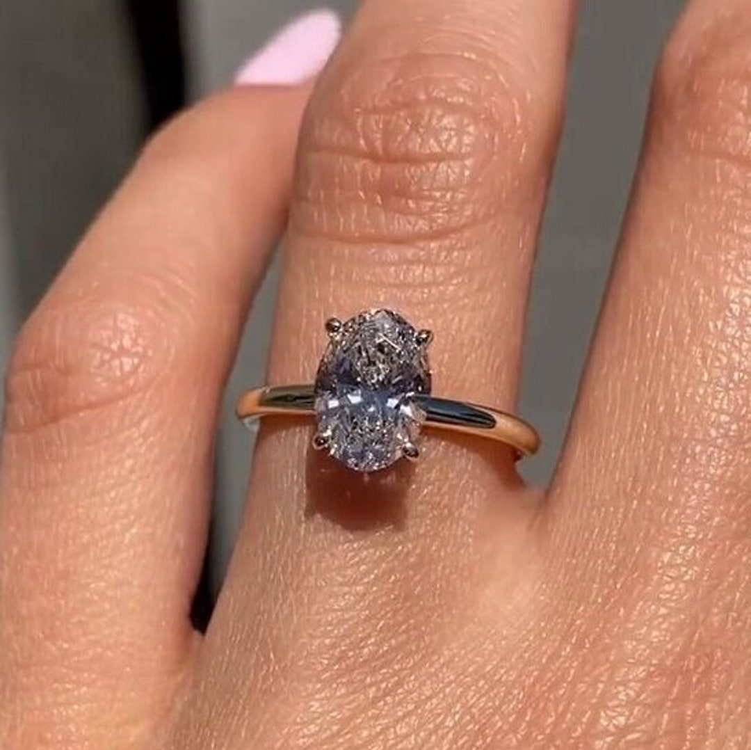 Oval Wedding Ring Set 3 CT Crushed Iced Oval Engagement Rings Solitaire ...