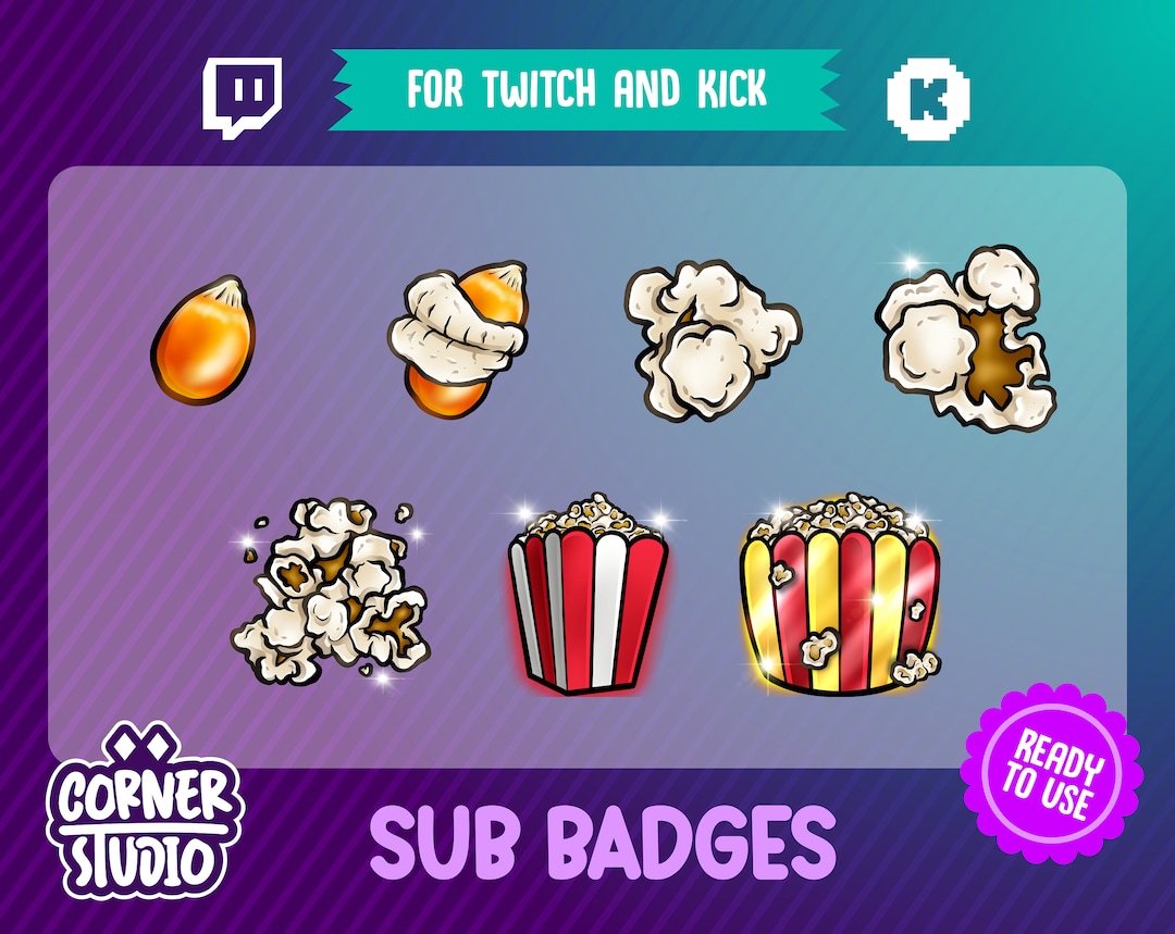 7x Popcorn Twitch & Kick Badges for Streaming or Gaming - Etsy