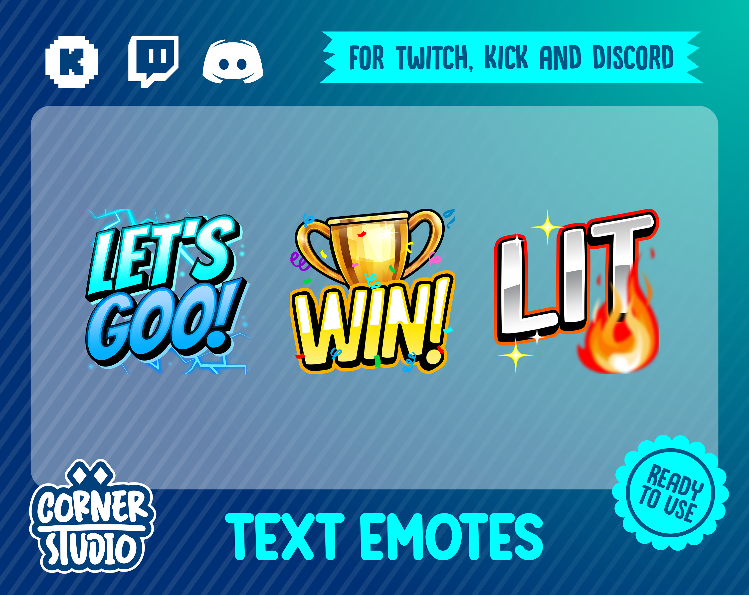 Let's Goo, Win, Lit Twitch, Discord & Kick Text Emotes for Streaming or ...