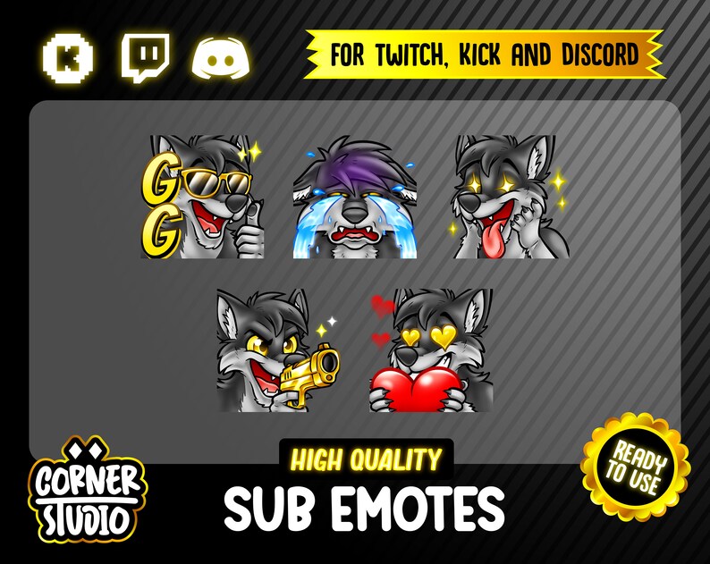Wolf Furry Twitch, Discord & Kick Emotes for Streaming or Gaming - Etsy