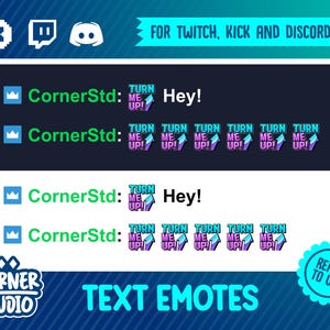 Turn Me Up! Twitch, Discord & Kick Text Emote for Streaming or Gaming ...