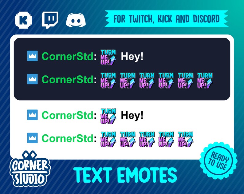 Turn Me Up! Twitch, Discord & Kick Text Emote for Streaming or Gaming ...