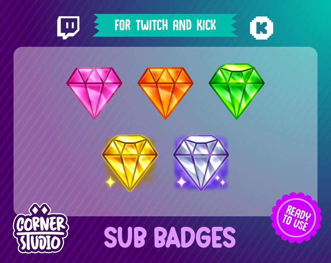 5x Diamond Twitch & Kick Badges for Streaming or Gaming - Etsy