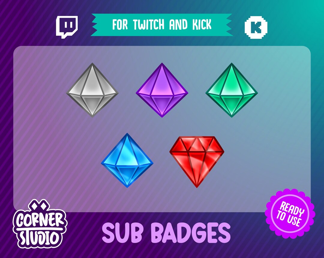 5x Diamond Twitch & Kick Badges for Streaming or Gaming - Etsy