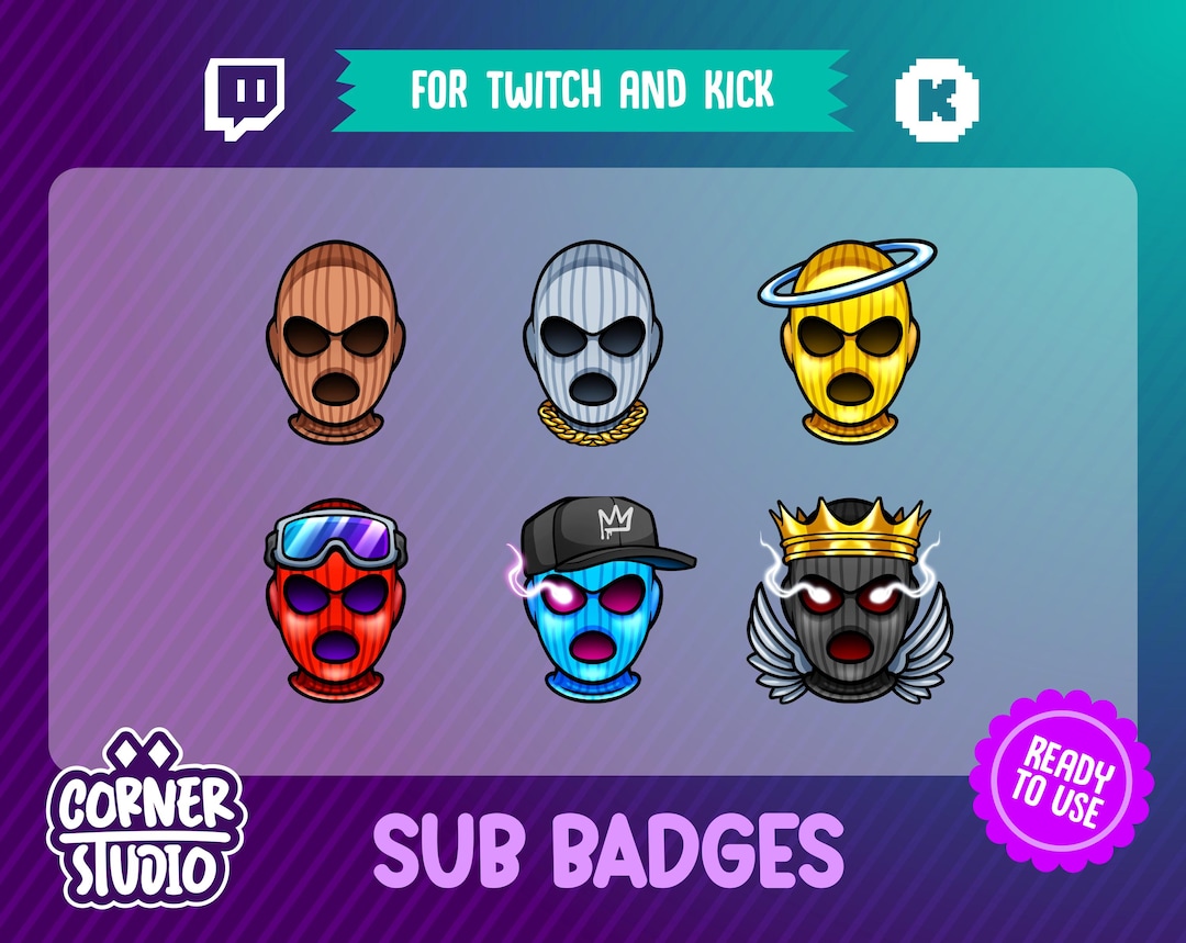 6x Ski Mask, Balaclava Twitch & Kick Badges for Streaming or Gaming - Etsy