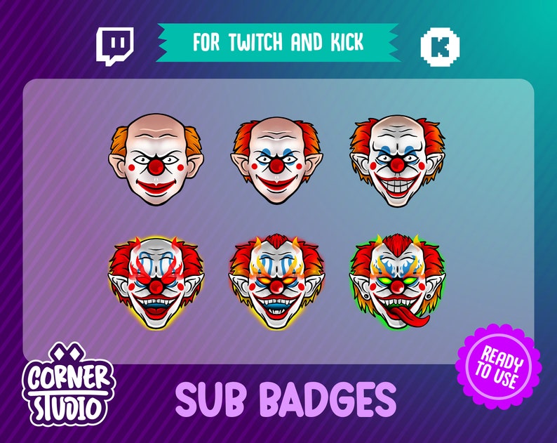 6x Evil Clown Twitch & Kick Badges for Streaming or Gaming - Etsy