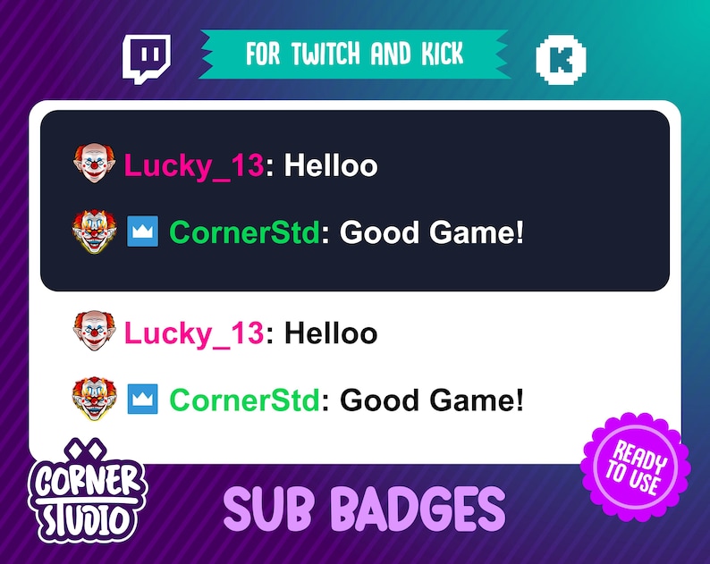 6x Evil Clown Twitch & Kick Badges for Streaming or Gaming - Etsy