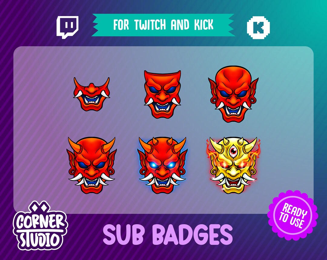 6x Oni Mask Twitch & Kick Badges for Streaming or Gaming - Etsy