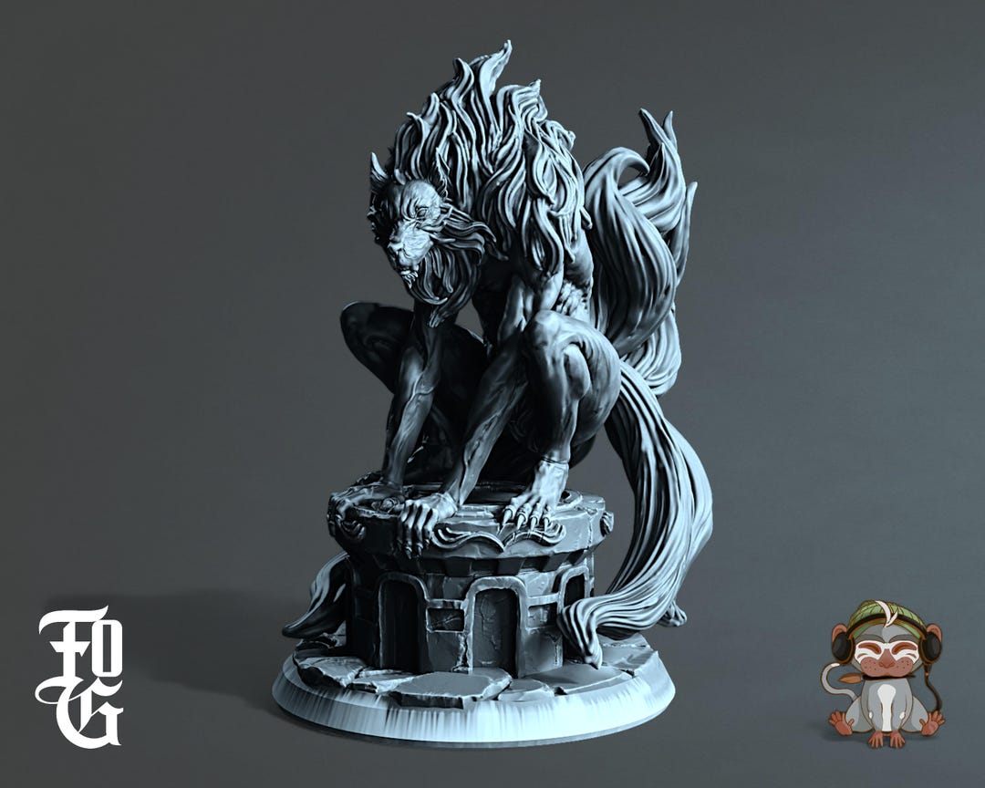 Nine Tailed Wolf DnD Miniature 3D Print for painting, Dungeons and ...