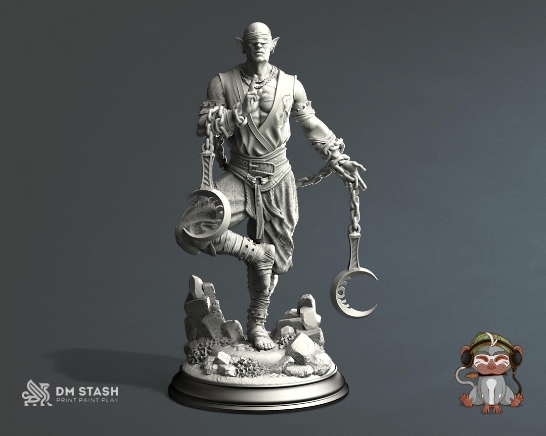 Uxas, Drow Monk Dnd Miniature 3D Print for Painting, Dungeons and ...