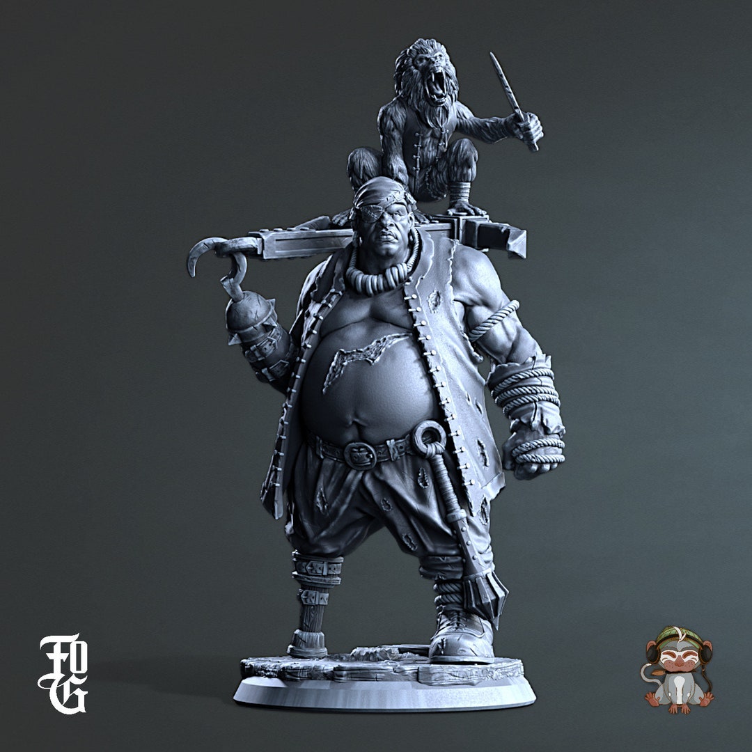 Pirate With Monkey Dnd Miniature 3D Print for Painting, Dungeons and ...