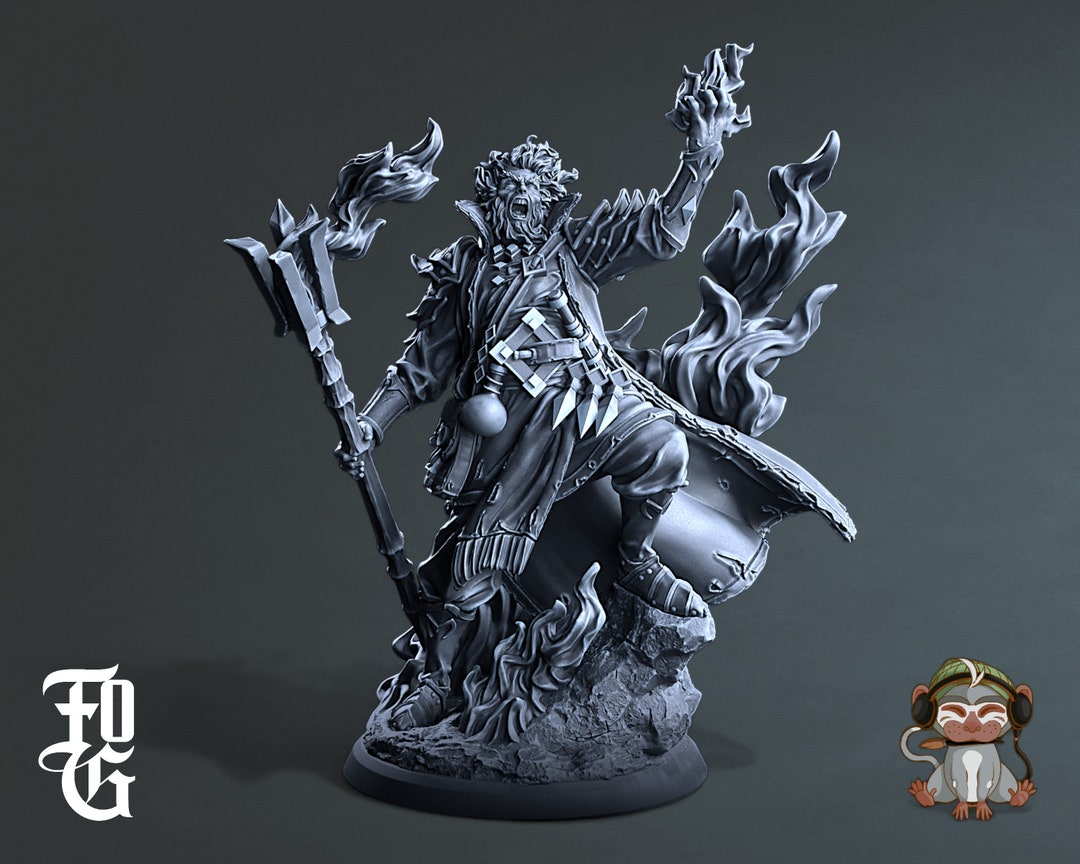 Fire Wizard High Quality Dungeons and Dragons Miniature 3D Print Flesh ...