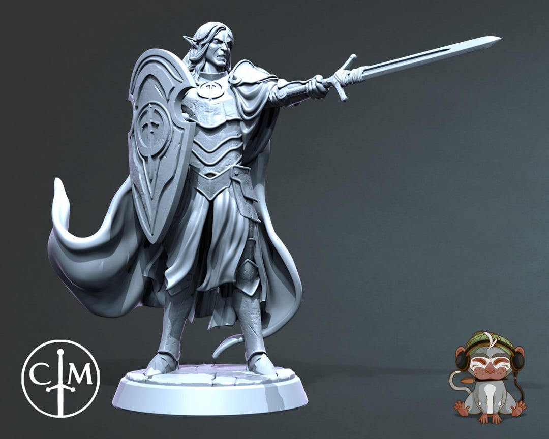Elf Paladin Fantasy Tabletop RPG Dnd Dungeons and Dragons Miniature 3D Print | Claymore ...
