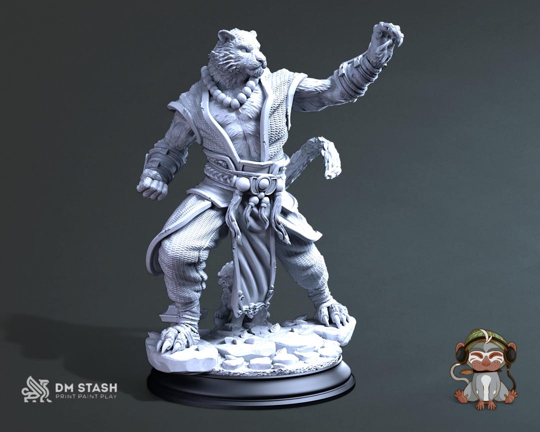 Tigerfolk Monk Dnd Miniature 3D Print for Painting, Dungeons and ...