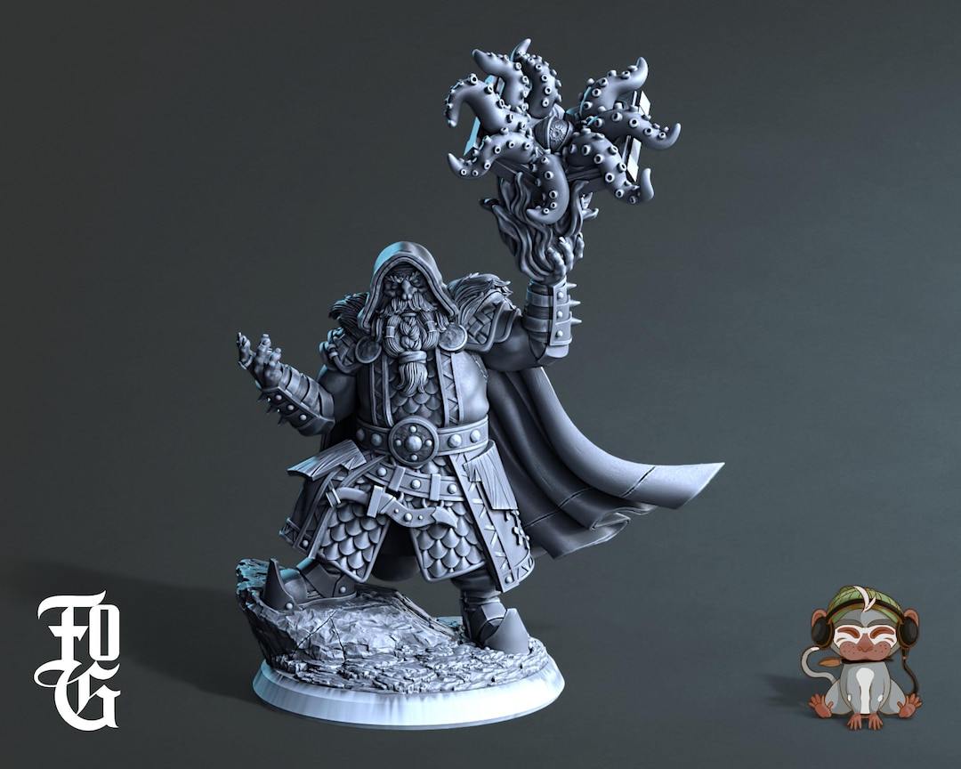 Zothan, Dwarf Warlock High Quality Dungeons and Dragons Miniature 3D Print Flesh of Gods 28mm ...