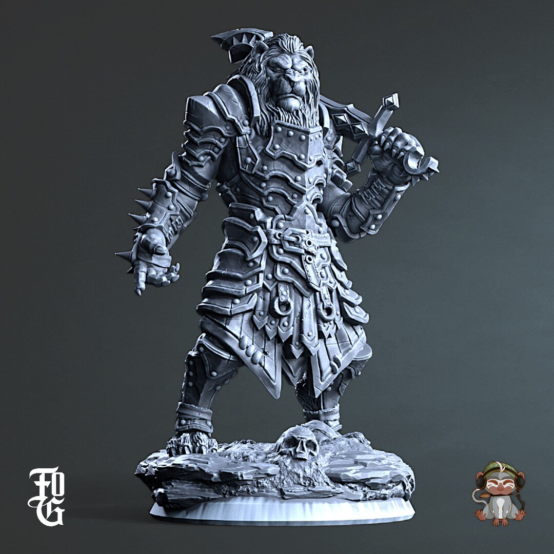 Eomar, Leonin Knight High Quality Dungeons and Dragons Miniature 3D Print Flesh of Gods 28mm ...