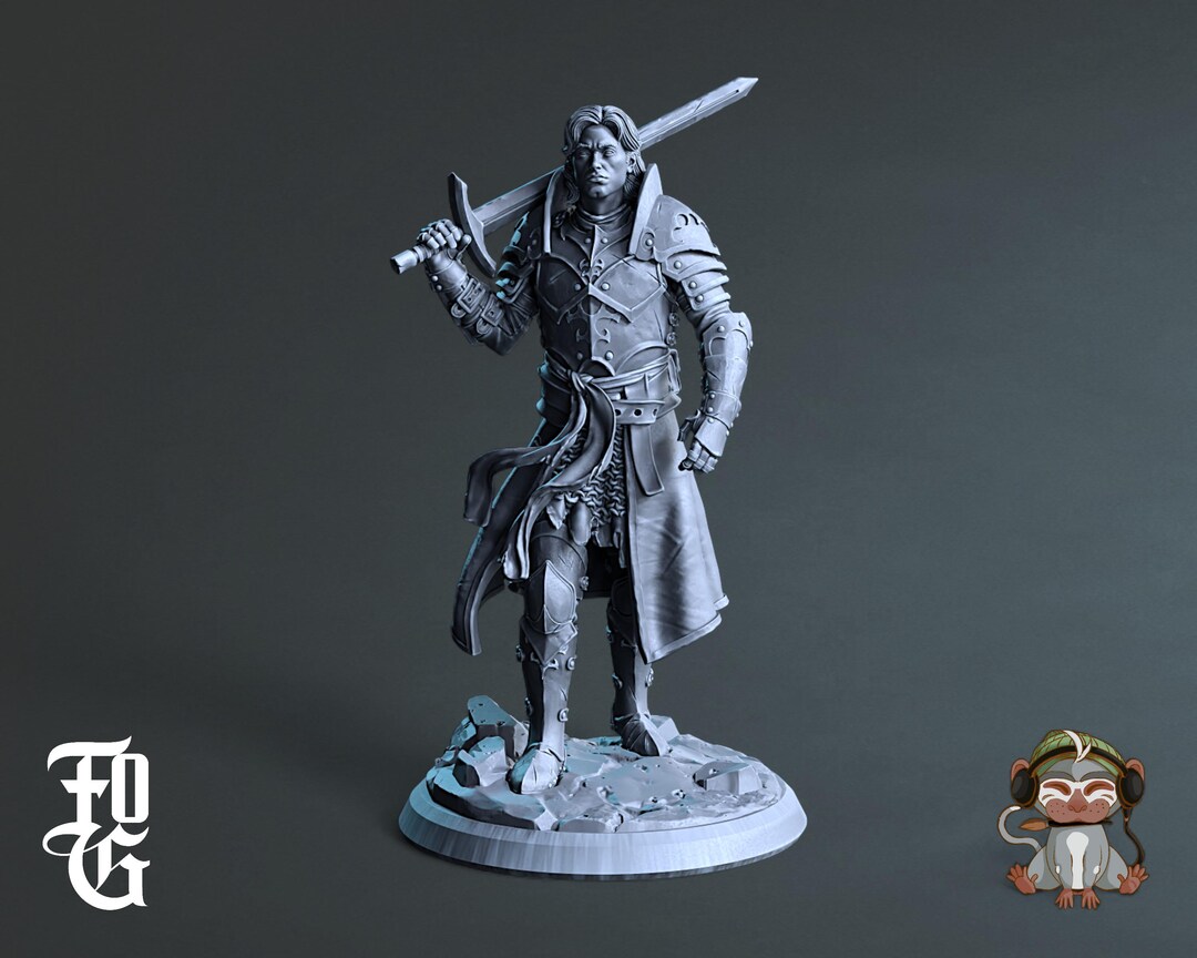 Human Fighter Paladin Dnd Miniature 3D Print for Painting, Dungeons and ...