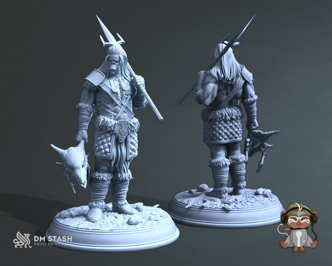 Ork Tribal Fighter Dnd Miniature 3D Print for Painting, Dungeons and ...