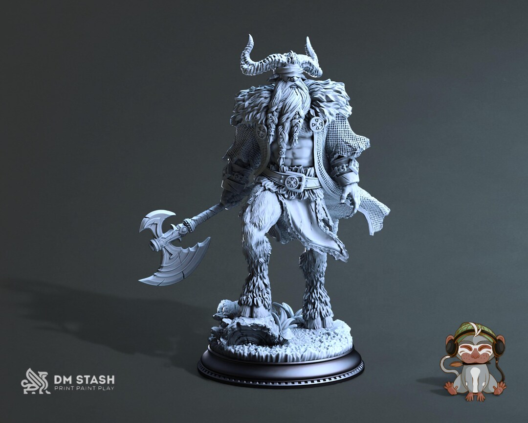 Satyr Barbarian Miniature 3D Print for Painting, Figure for Tabletop ...