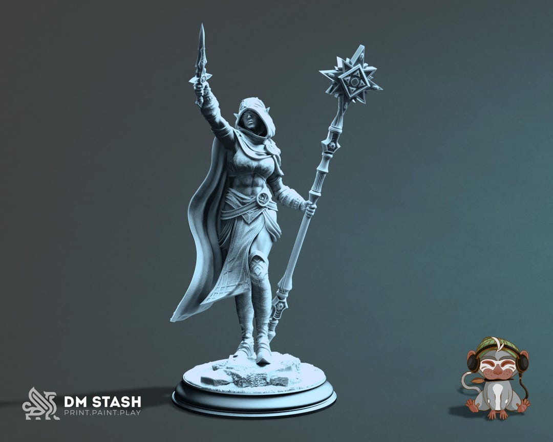 Elf Cleric DnD Miniature 3D Print for painting, Dungeons and Dragons ...