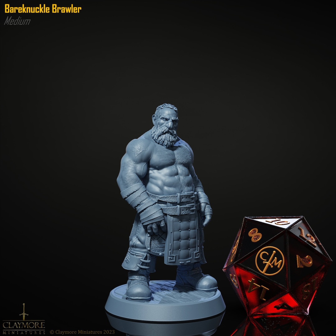 Bare Knuckle Fighter Dwarf Monk Brawler Tabletop RPG Dnd Dungeons and Dragons Miniature 3D Print ...