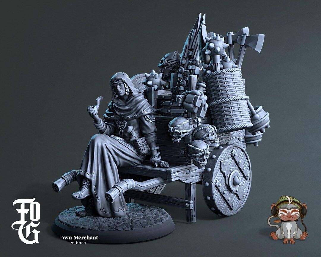 Town Merchant NPC DnD Miniature 3D Print for painting, Dungeons and ...