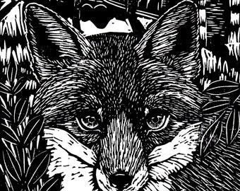 Fox Lino Print | Etsy