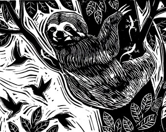 Tawny Owl Lino Print in Black and White - Etsy