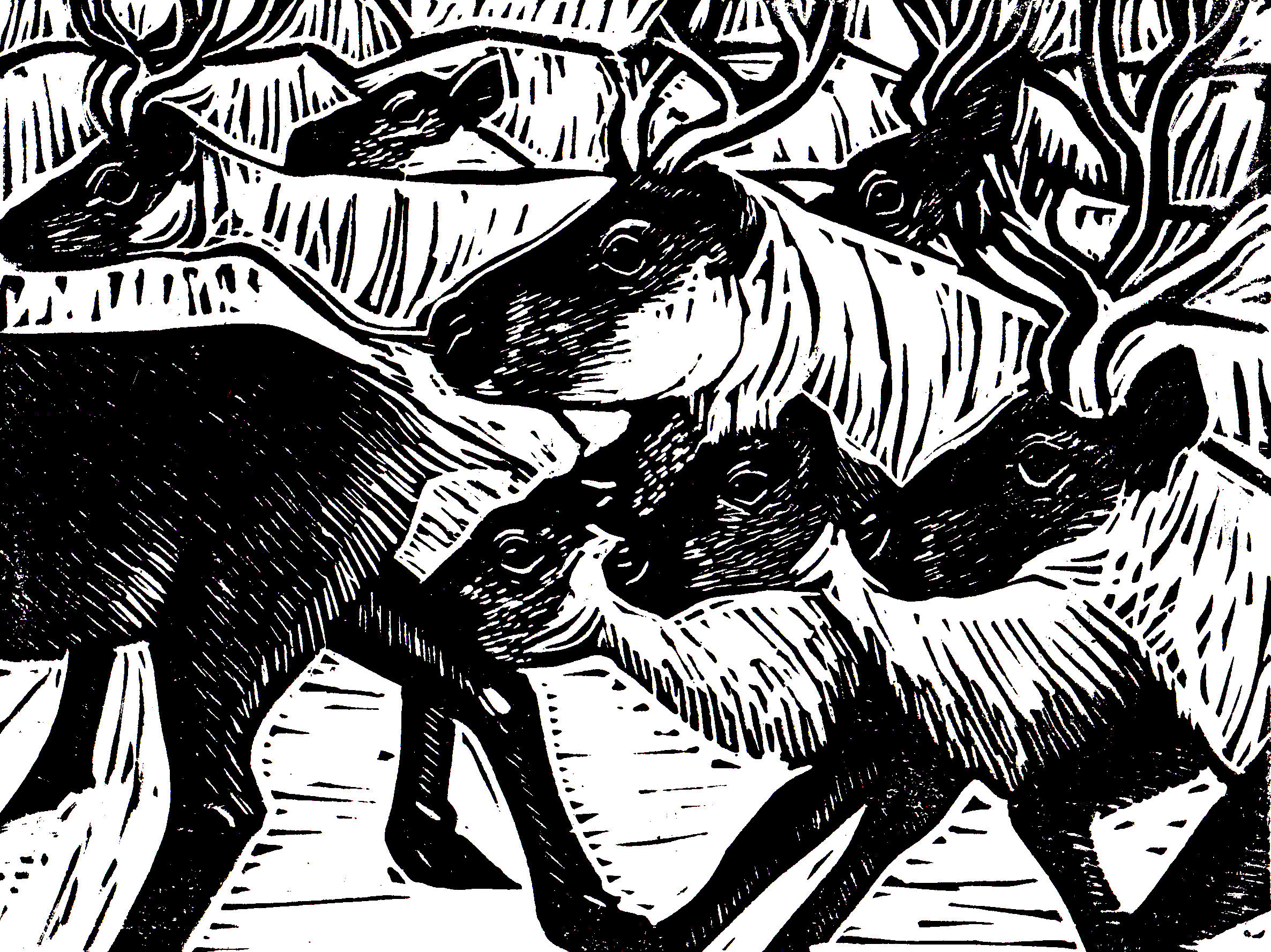 Herd of Reindeer Lino Print in Black and White - Etsy