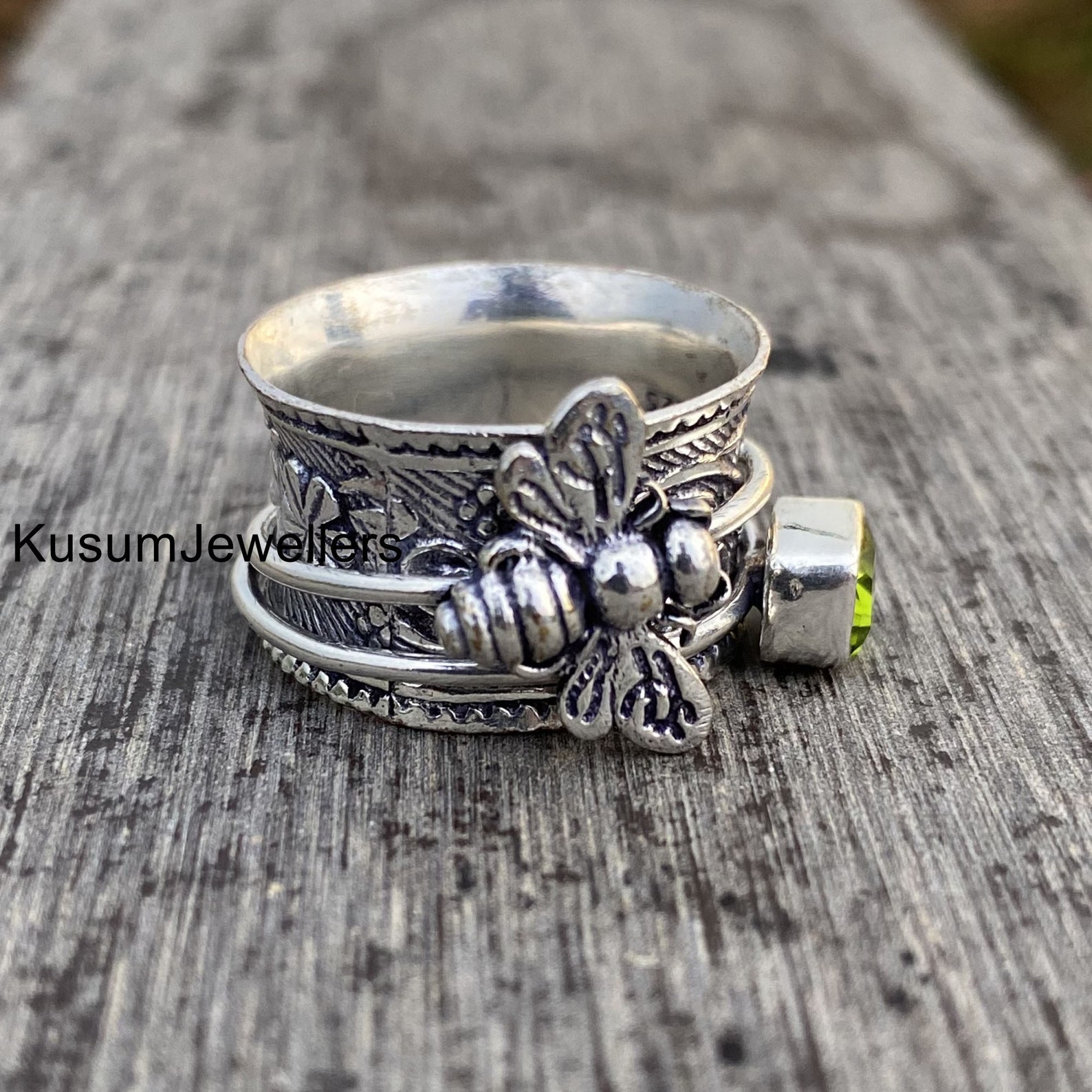 Honey Bee Spinner Ringperidot Ring925 Sterling Silver - Etsy