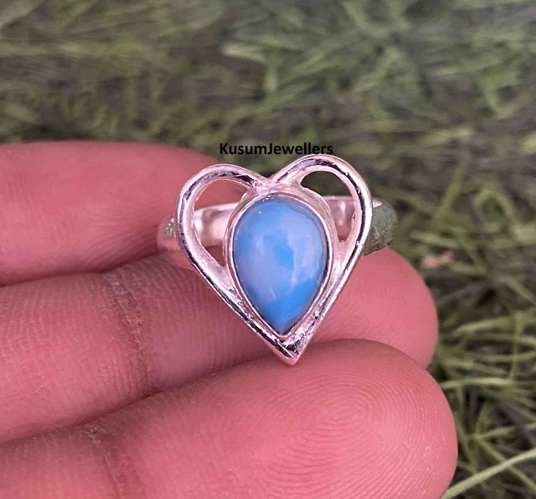 Heart Larimar Ring: Hammered Sterling Silver Boho Jewelry - Etsy