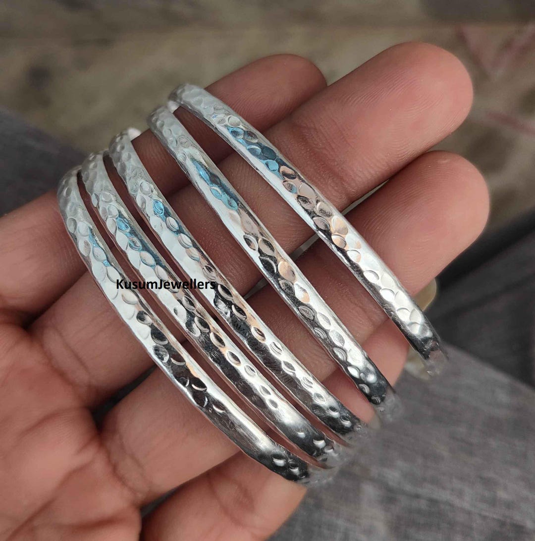 Set of 5 Sterling Silver Stacking Bangles, Thick Boho Jewelry - Etsy