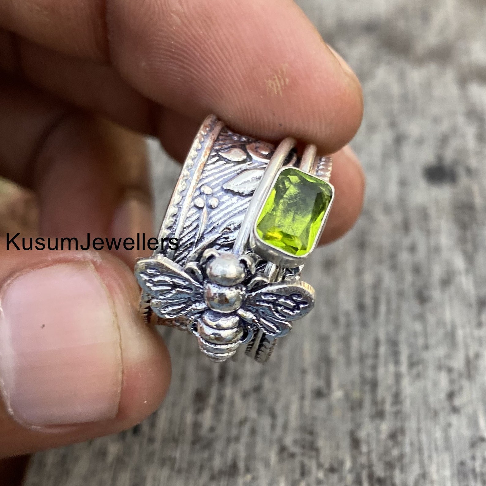 Honey Bee Spinner Ringperidot Ring925 Sterling Silver - Etsy