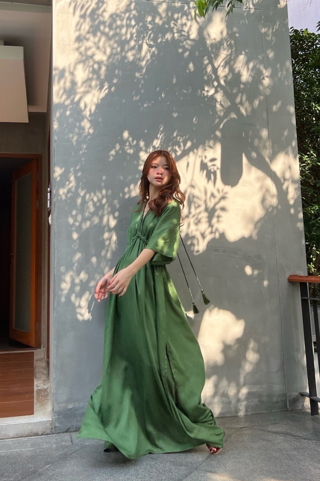 Boho Green Kaftan, Boho Goddess Maxi Dress, Bohemian Kaftan, Resort ...